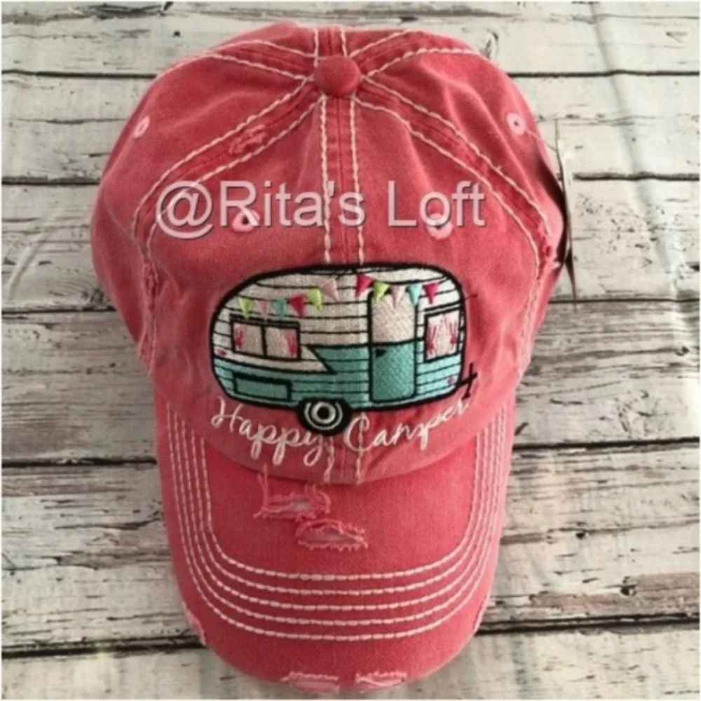 Accessories | Happy Camper Embroidered Vintage Style Ball Cap | Poshmark